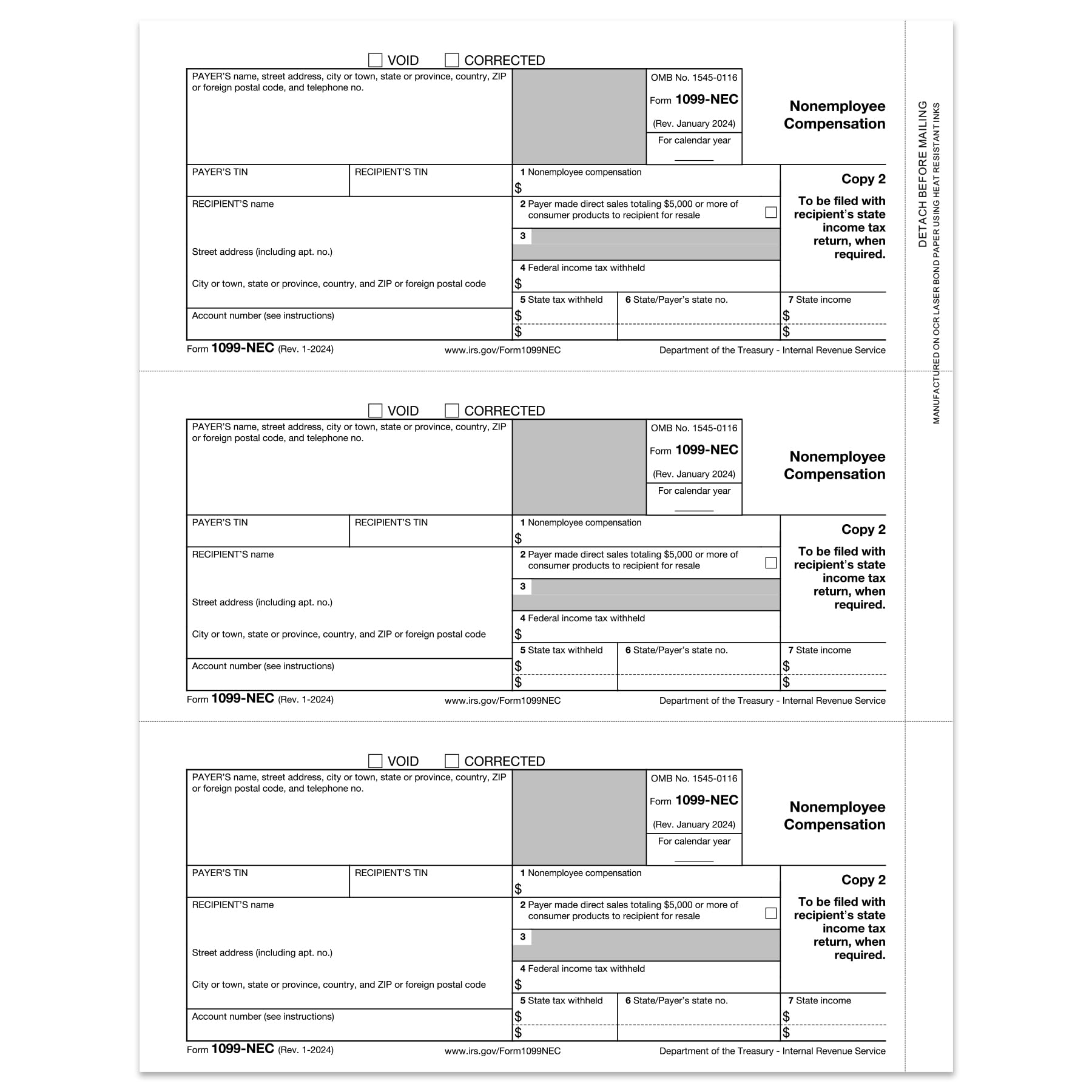 1099 NEC Forms 2024, 4 Part Tax Forms Kit, 25 Vendor Kit of Laser Forms Designed for QuickBooks and Accounting Software, 25 Self Seal Envelopes Included