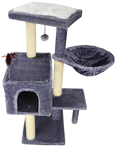 AIWIKIDE 002G Cat Tree has Scratching Toy with a Ball Activity Centre Cat Tower Furniture Jute-Covered Scratching Posts Grey …