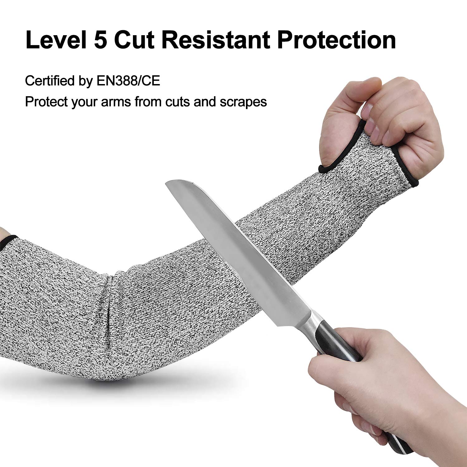 DEYAN Cut Resistant Sleeves, Level 5 Arm Protection Sleeves with Thumb Hole, 18 inch Extra Long Arm Protectors, Slash Resistant Safety Arm Guard for Garden Farm Yard Working, 1 Pair (Grey)