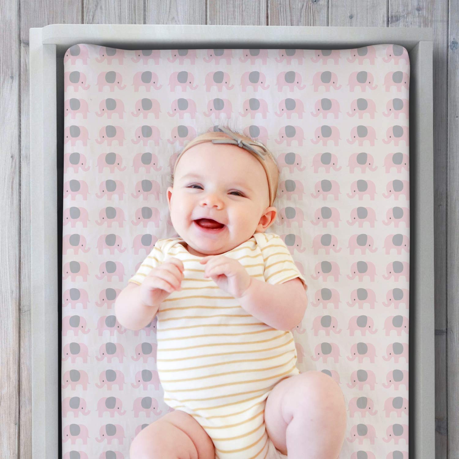 The Peanutshell Pink Elephant Crib Sheet and Changing Pad Cover Set - 4 Pieces