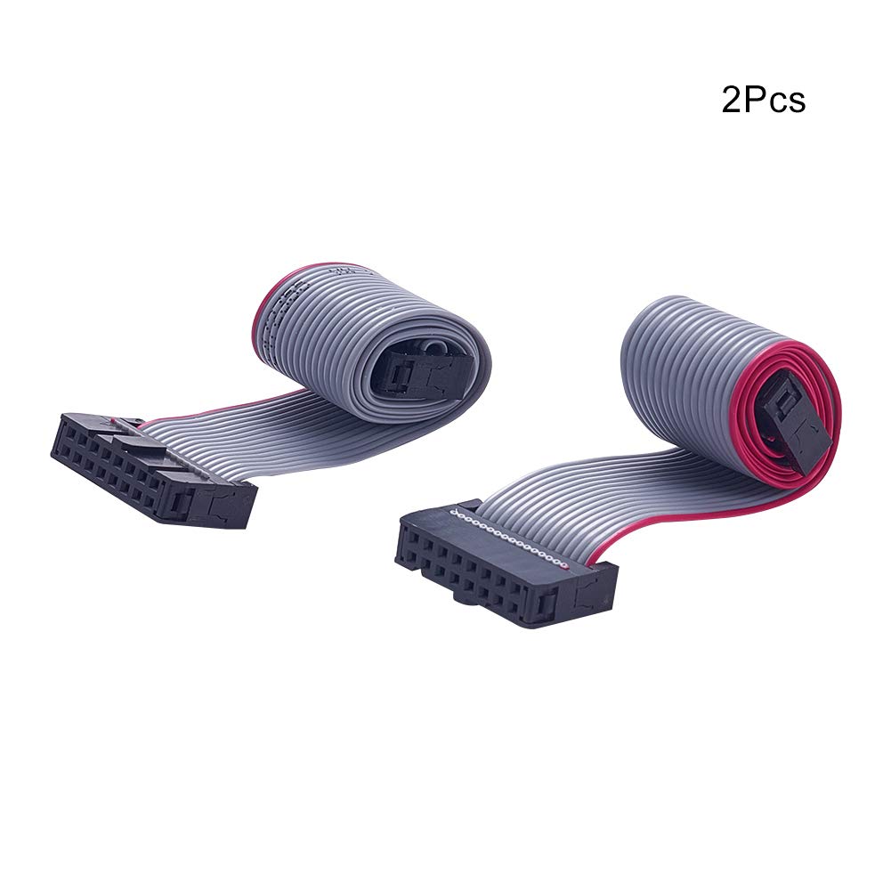 Heyiarbeit 2pcs IDC 16 Pin Connector Gray Wire Flat Ribbon Cable Connector Length 30cm 2.54mm Pitch