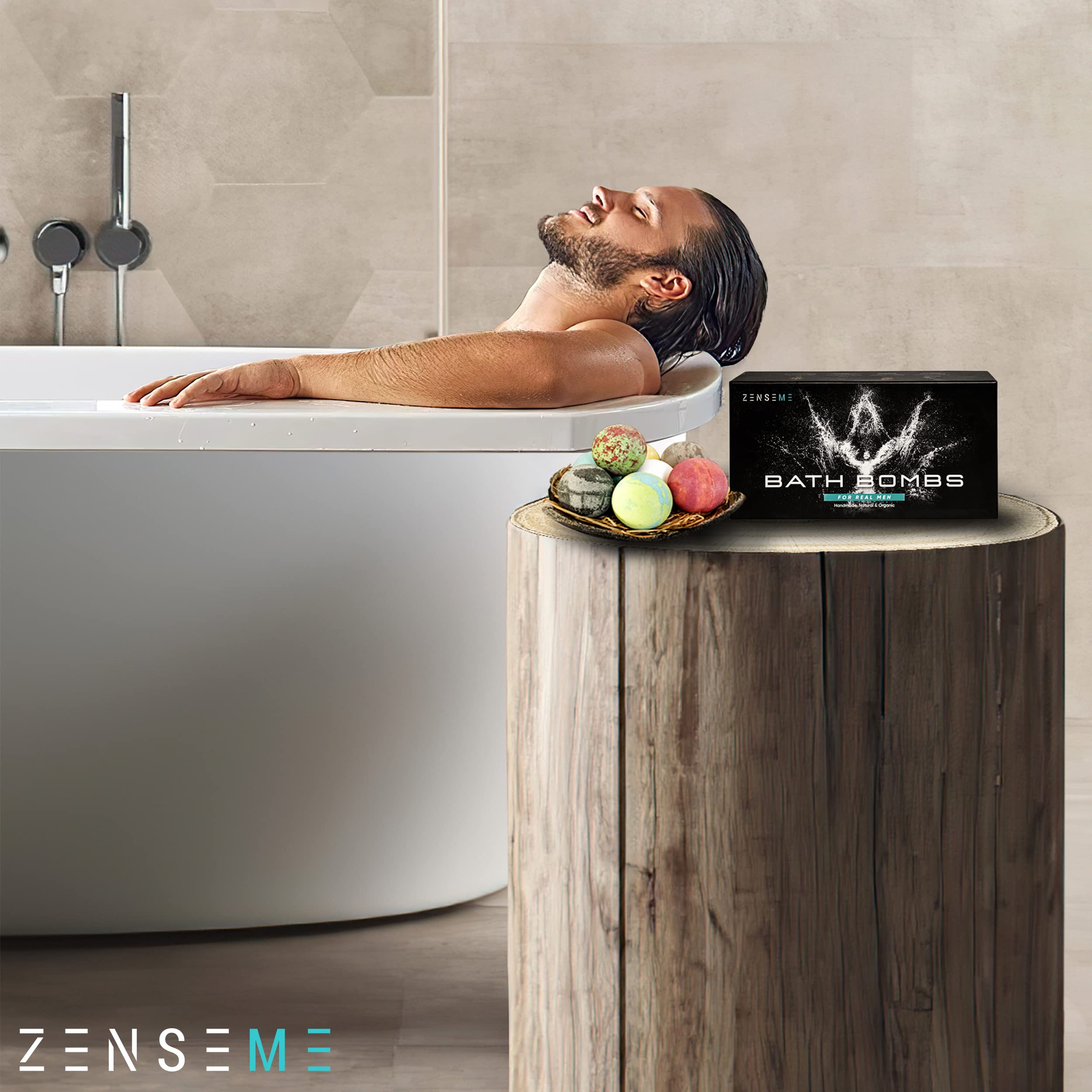 Bath Bombs for Men, Gift Set of 8 Scented Organic Handmade Bath Bombs of 2.5 oz with Natural Essential Oils. Perfect for Boyfriend, Husband, Father or Friend, by ZenseMe