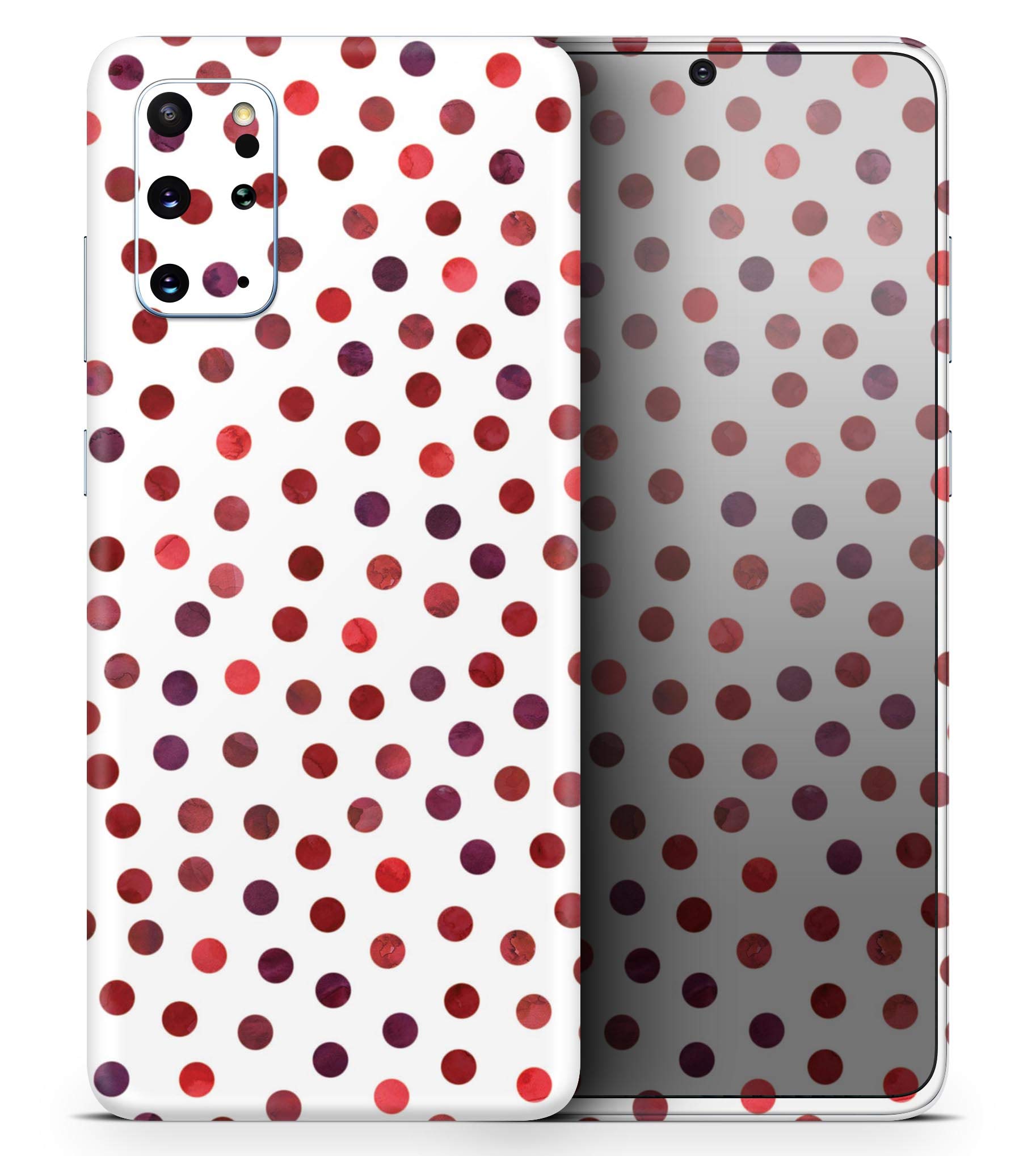 DesignSkinz Red Watercolor Dots Over White Protective Vinyl Decal Wrap Skin Cover Compatible with The Samsung Galaxy S20 (Screen Trim & Back Glass Skin)