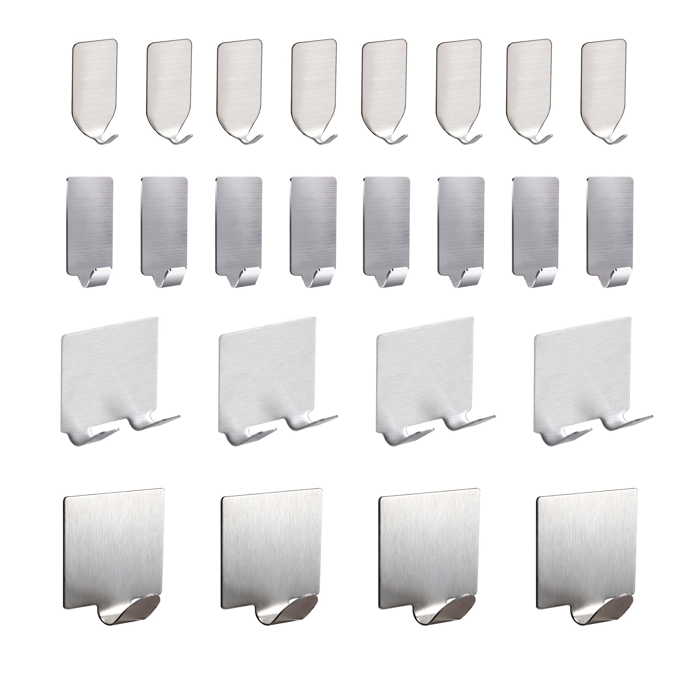 24 Pcs Heavy Duty Adhesive Hooks, Wall Adhesive Hooks, Stainless Steel Hooks for Home, Bathroom, Kitchen, Office, Living Room