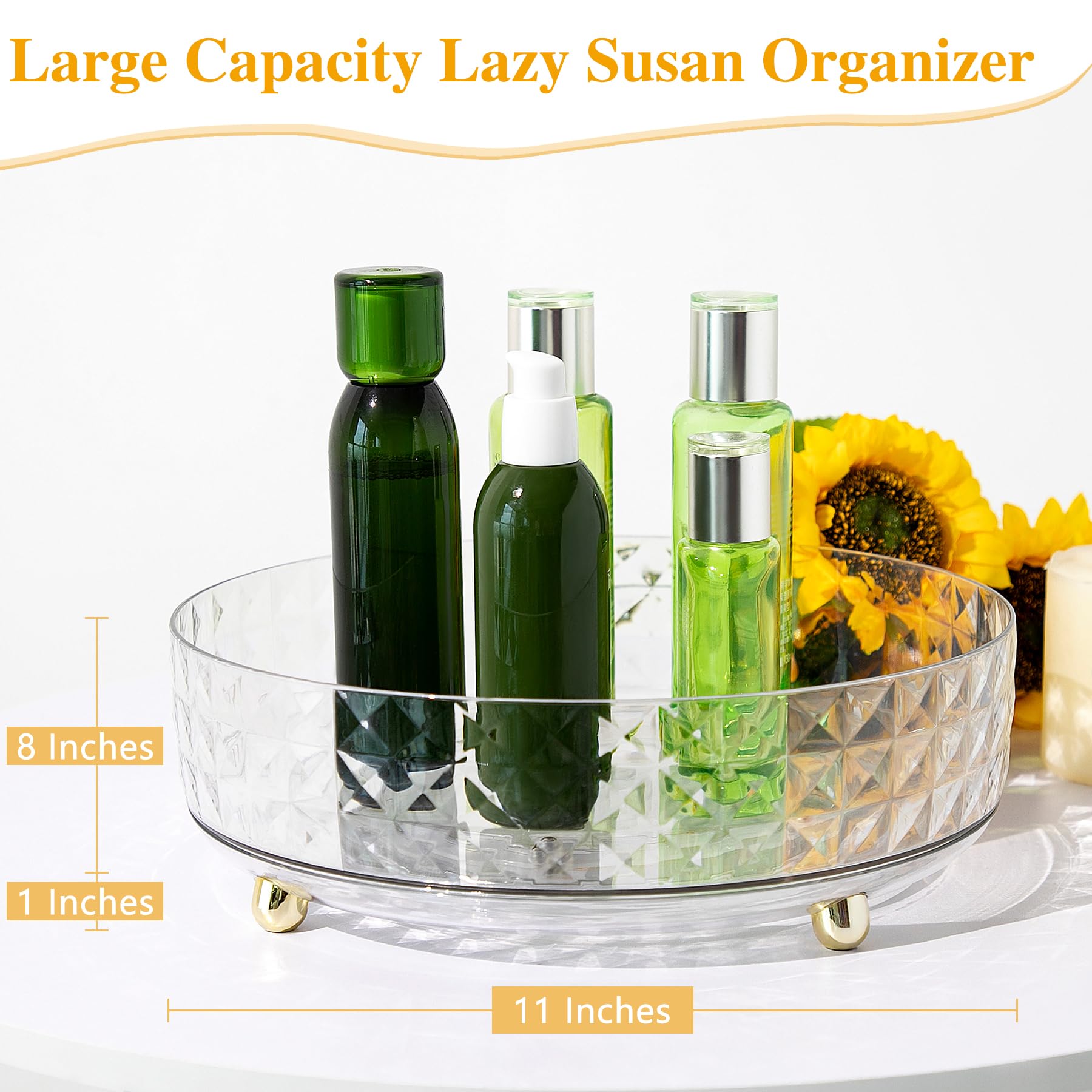 11 Inch Lazy Susan Turntable for Cabinet, Round Rotating Lazy Susan Organizer for Fridge, Pantry, Kitchen Sink, Bathroom, Countertop