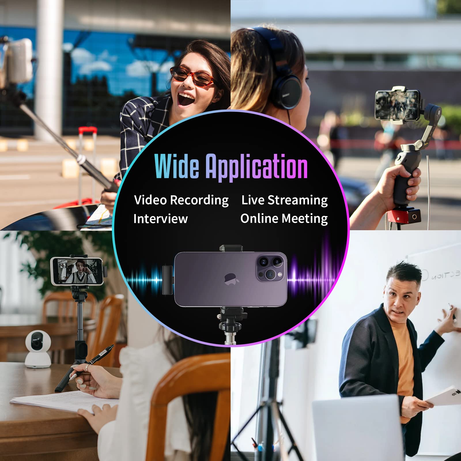 2 Pack Wireless Lavalier Microphone for iPhone Ipad, Noise Reduction Lapel Microphone Wireless with Charging Case, 164ft Omnidirectional Lav Mic for Video Recording, Vlogging, YouTube, Interview