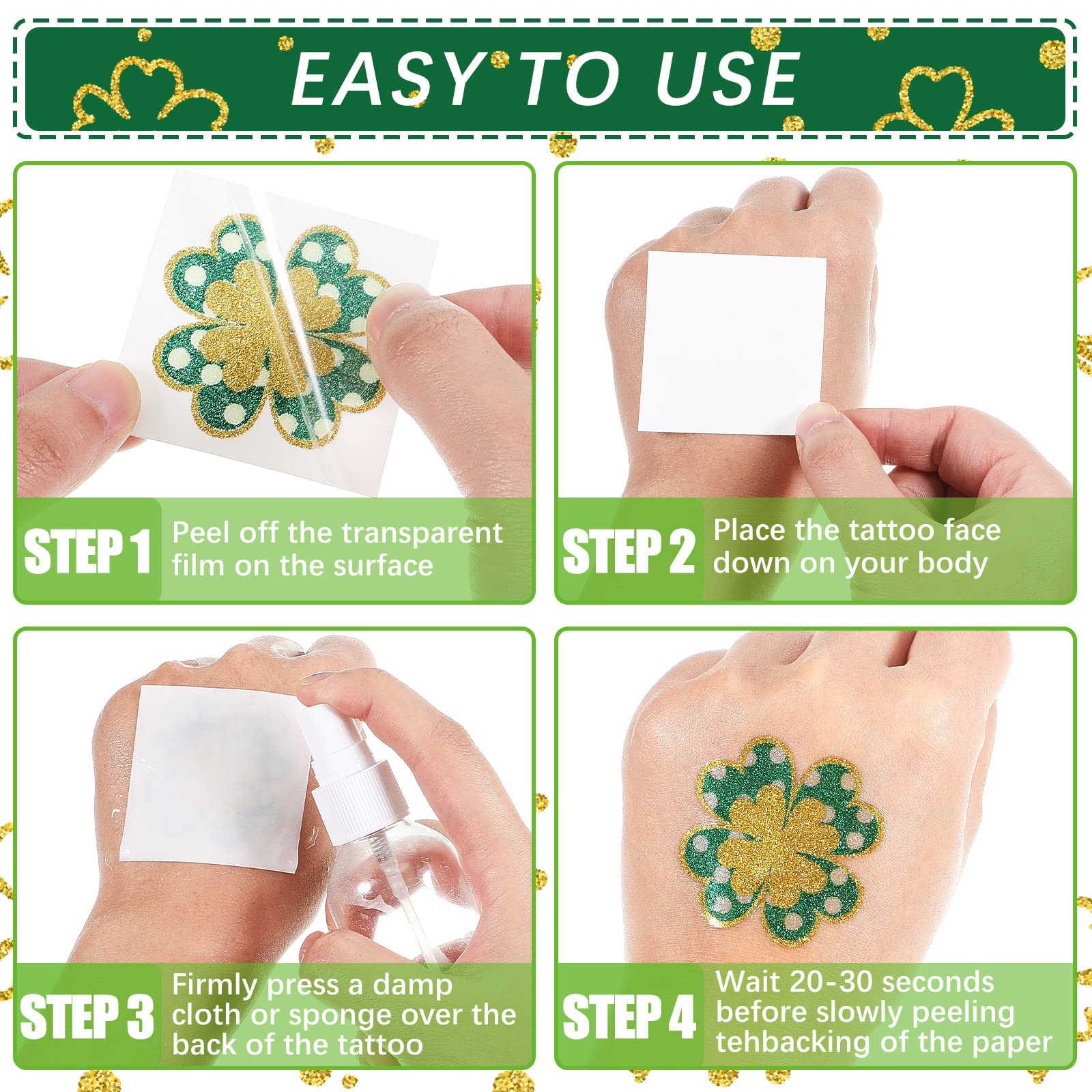 72 Pieces Glitter Shamrock Temporary Tattoos St. Patrick's Day Tattoos Lucky Clover Glitter Tattoo Stickers St. Patrick's Day Irish Sticker Parade Party Favors Decorations Accessories, 9 Styles