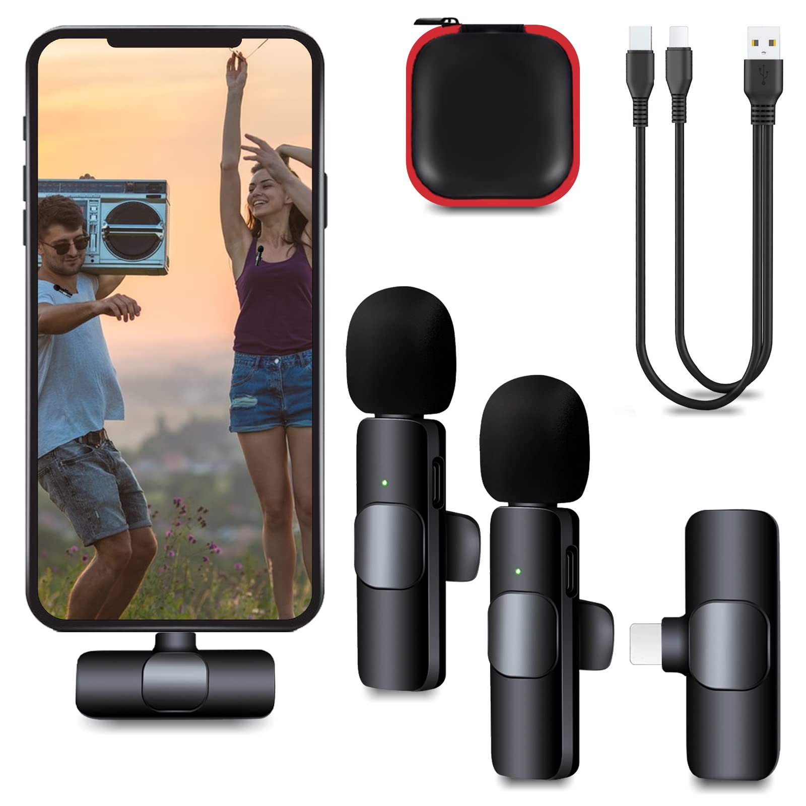 2 Pack Wireless Lavalier Lapel Microphone for iPhone iPad, Professional Mini Wireless Mic for Video Recording, Clip On Lapel Mic for YouTube, TikTok, Interview, Vlog, Facebook Live & Podcast
