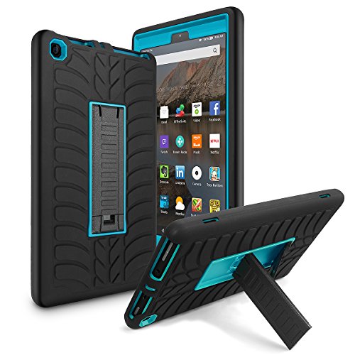 AICase HD 8 (2017 7th Gen) Case,3 in 1 Three Layer Hybrid Rugged Heavy Duty Shockproof Full Body Protective Cover (Black/Blue)