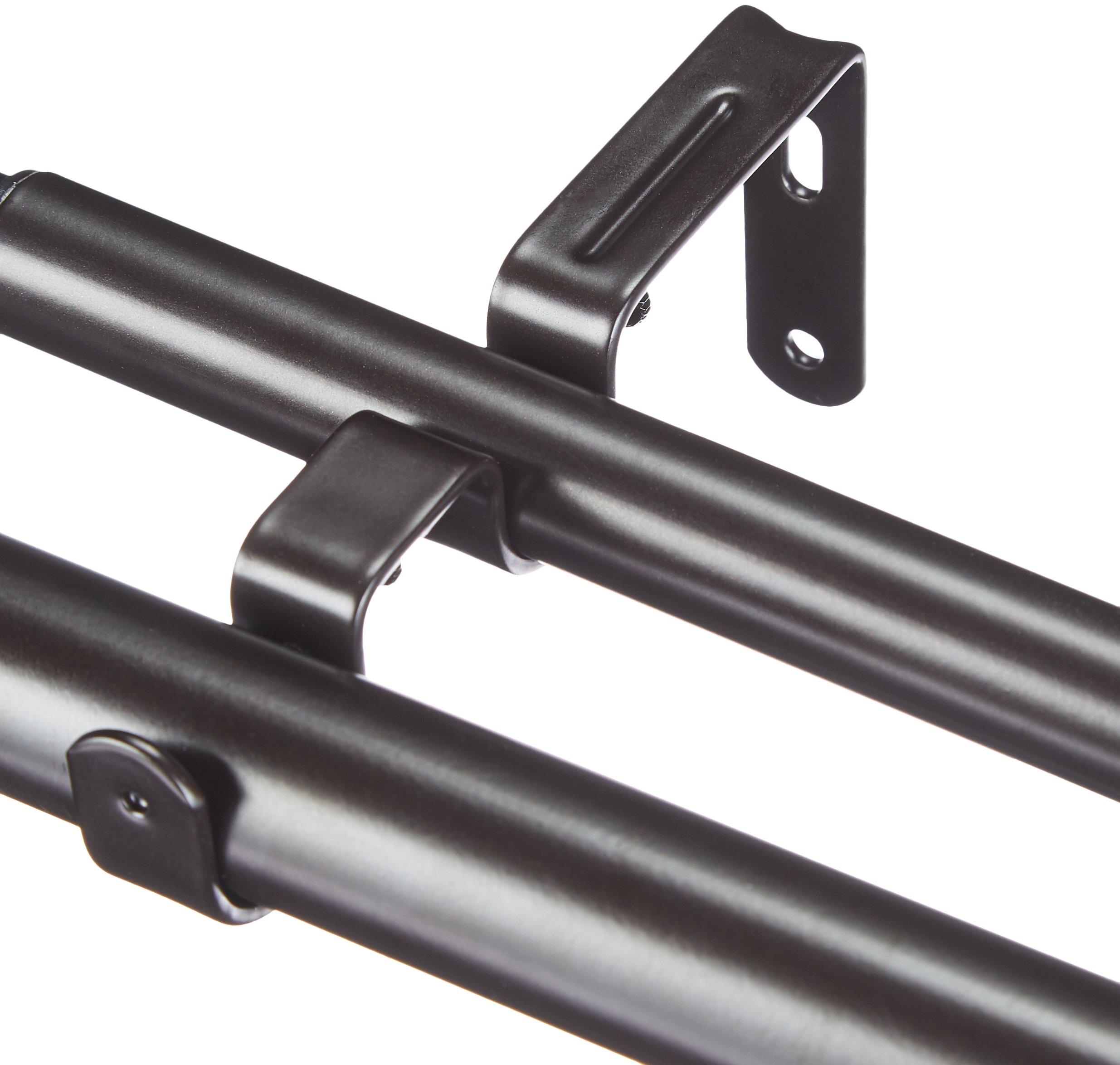 Amazon Basics 1" Double Curtain Rod with Square Finials - 72" to 144", Dark Bronze (Espresso)