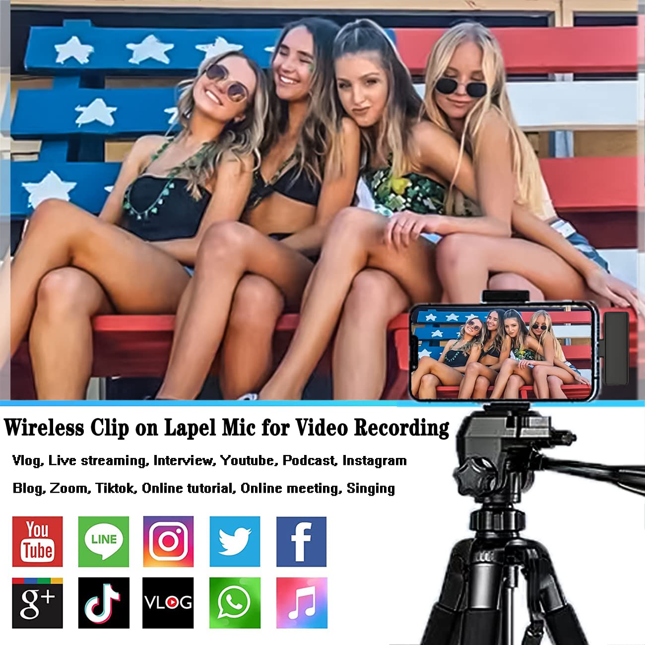 2 Pack Wireless Lavalier Microphone for iPhone iPad Android Professional Wireless Microphone with Charging Case for Video Recording Clip on Lapel Mic for iPhone Android Recording Vlog Livestream
