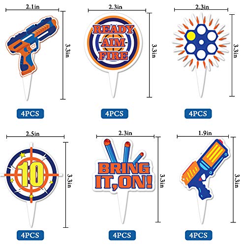 Cracoo Dart War Party Cupcake Toppers Wrappers Kids Birthday Gun Picks Target Bullet Dart War Party Supplies Decoration -48 Piece