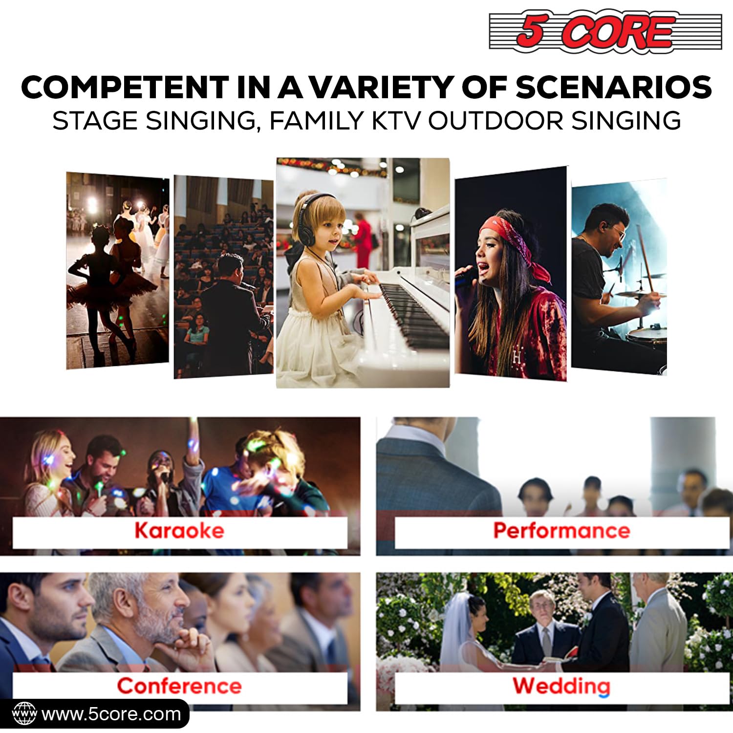 5 CORE Microphone Dynamic Vocal Handheld Mic Cardioid Unidirectional Microfono w On Off Switch + XLR Audio Cable for Singing PM-286