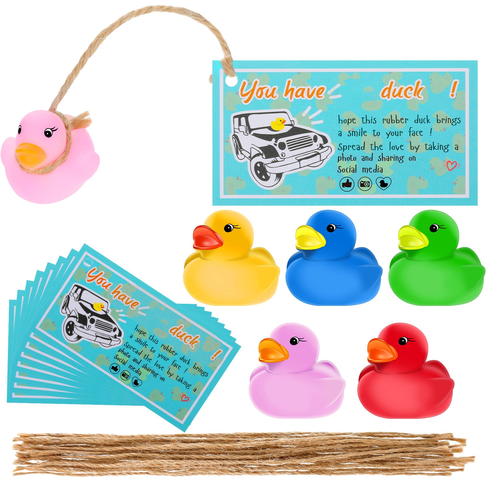 60 Pcs You've Been Shunned Cards with Rubber Ducks and Strings Small Rubber Duckies with Duck Card Tags Mini Rubber Ducks Bulk for Car Street Toy Party Game Decor Assorted Colors (Simple Style, Paper)