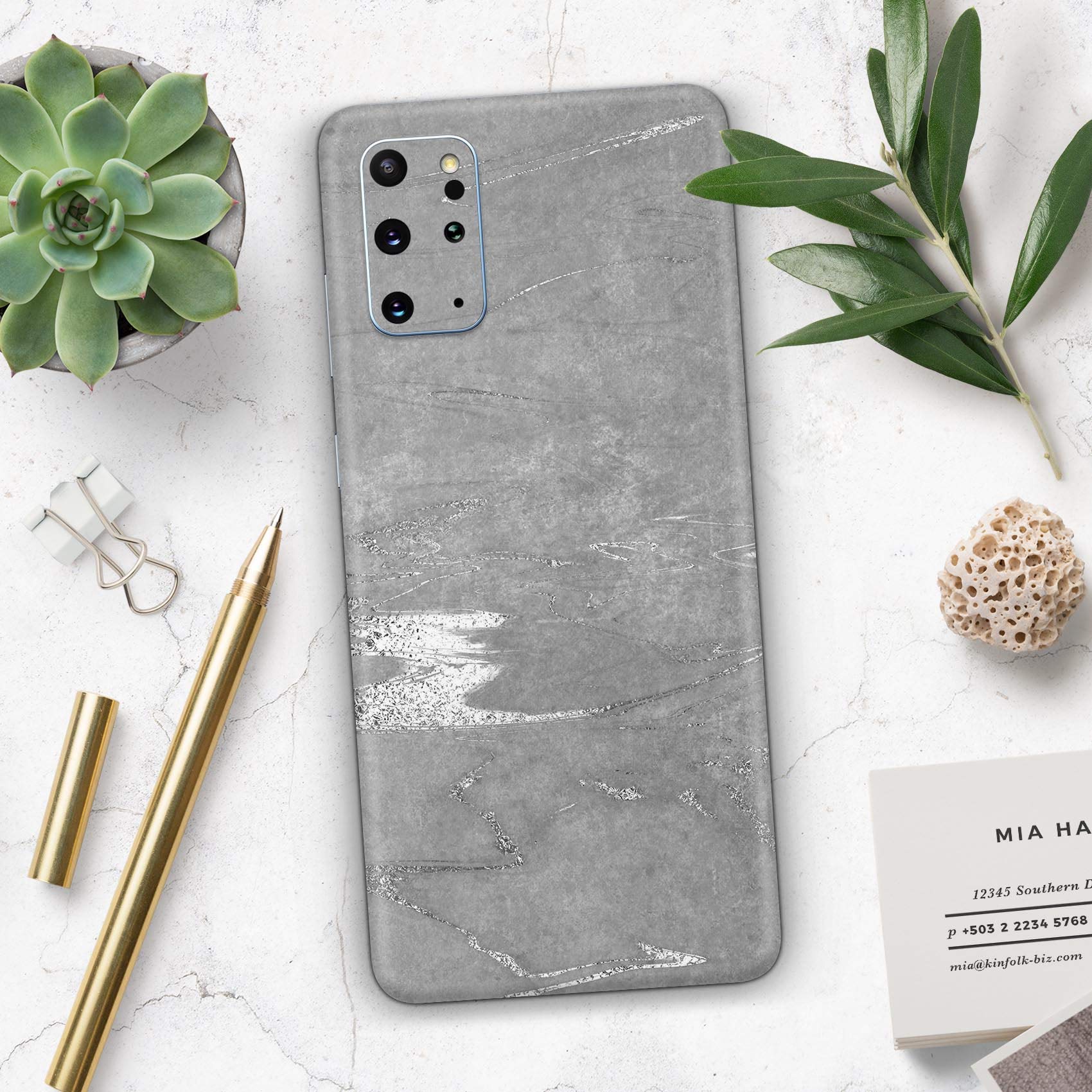DesignSkinz Dark Silver Marble Swirl V7 Protective Vinyl Decal Wrap Skin Cover Compatible with The Samsung Galaxy S20 (Screen Trim & Back Glass Skin)