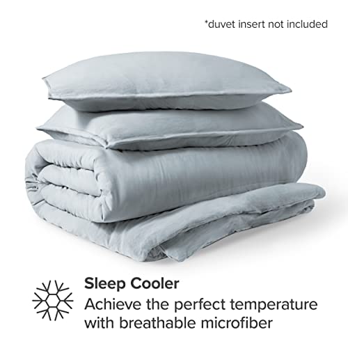 Bare Home Sandwashed Duvet Cover Queen Size - Premium 1800 Collection Duvet Set - Cooling Duvet Cover - Super Soft Duvet Covers (Queen, Sandwashed Dusty Blue)