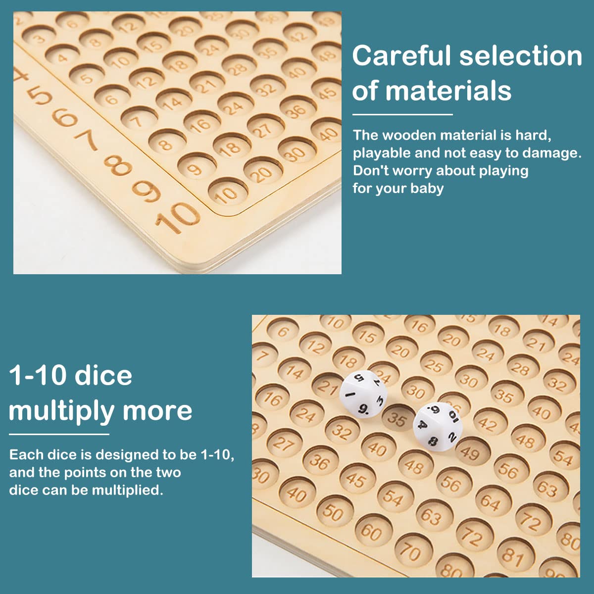 2 Pack Wooden Math Multiplication Board & Addition Board, Montessori Hundred Board, Math Table Board Game, Creative Educational Preschool Learning Counting Toys for Toddlers Kids Over 3 Years Old