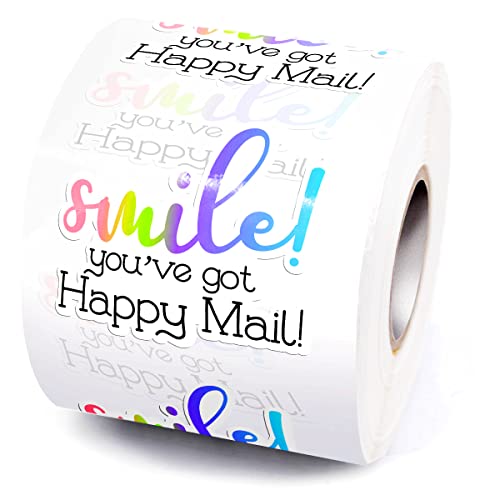 Wailozco Smile Youâve Got Happy Mail Stickers,Thank You Stickers,Handmade Stickers,Small Shop Stickers,Envelopes Stickers for Small Business, Online Retailers,Handmade Goods,500 Labels Per Roll