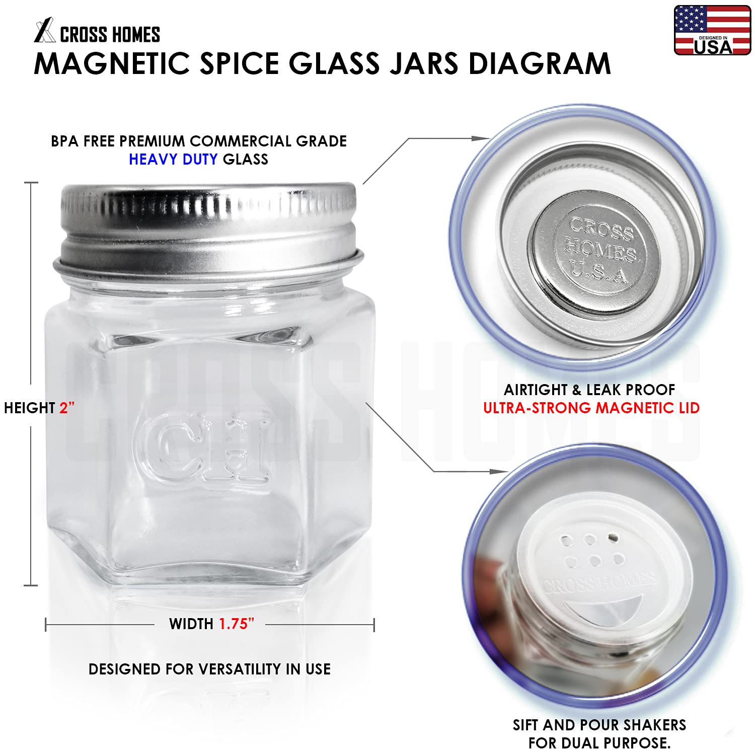 30 Set Magnetic Spice Jars for Refrigerator Hexagon Glass Spice Jars with Magnetic Lids, Shaker, Spice Labels, Magnetic Glass Spice Containers for RV Travel Trailer Kitchen Fridge Cabinet Wall mount