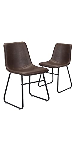 CangLong Faux Leather Armless Dining Chairs with Black Metal Base Faux Leather Bucket Seat, (2 PCS 18" inch), PU Brown