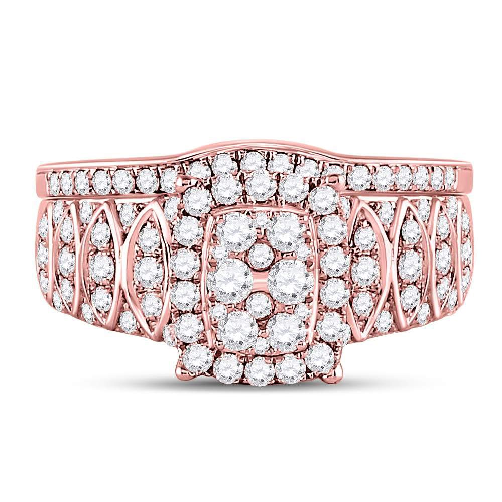 14kt Rose Gold Womens Round Diamond Vintage-inspired Bridal Wedding Engagement Ring Band Set 1-3/8 Cttw
