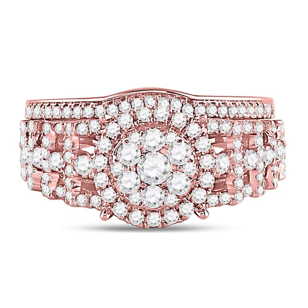 14kt Rose Gold Womens Round Diamond Vintage-inspired Bridal Wedding Engagement Ring Band Set 1.00 Cttw