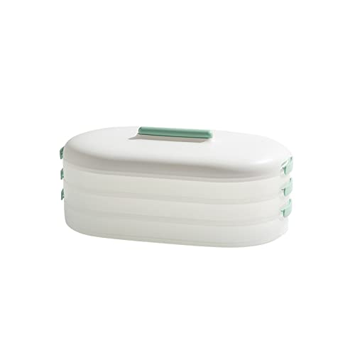 3 Layer Food Storage Containers Household Dumpling Storage Box Multi Layer Food Grade Quick Freezing Box Air Sealed Containers (Green, One Size)