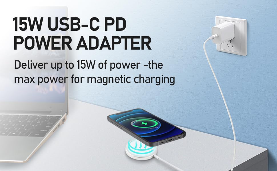 2 Pack 15w Fast Magnetic Wireless Magsafe Charger with 2 USB to C Adapter for iPhone 14/14 Pro/14 Pro Max,13/13 Pro/13 Pro Max/12 Series and AirPods 3/2/Pro and Other Models with Magnet Case