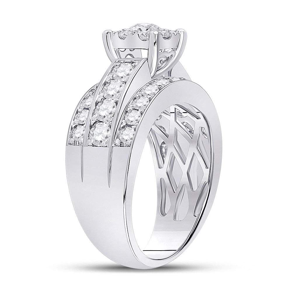 14kt White Gold Round Diamond Halo Bridal Wedding Engagement Ring 2 Cttw
