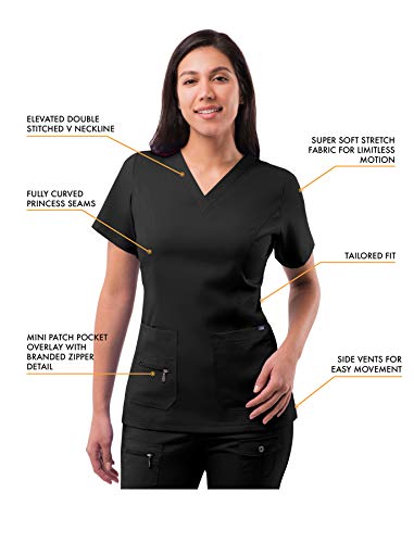 Adar Pro Breakthrough Plus Scrub Set for Women - Enhanced V-Neck Top & Multi Pocket Pants - 4400 - Black - S