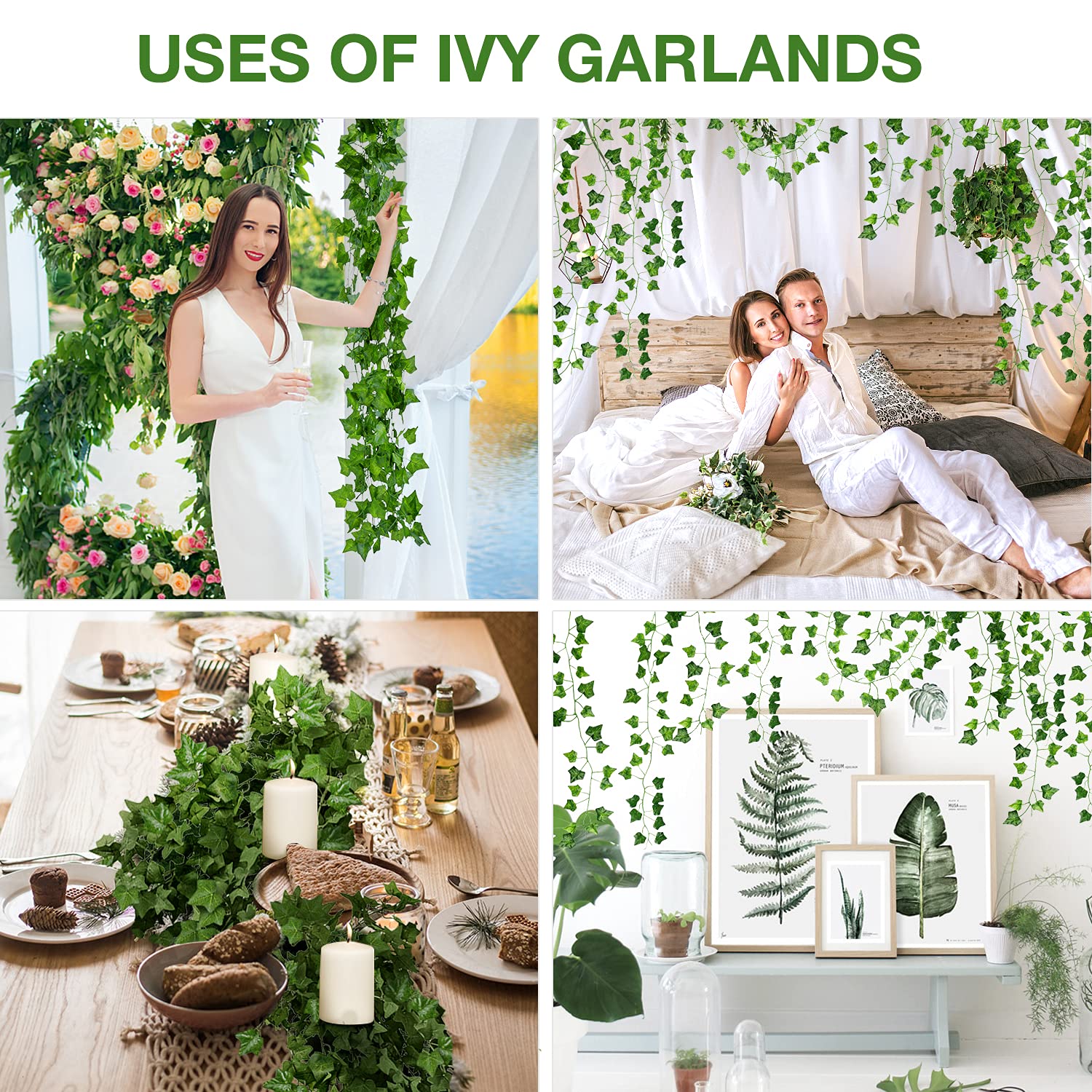 300 LED Curtain String Light with 24 Pcs 180 Feet Fake Vines Artificial Ivy and 50 Pcs Invisible Wall Vines Fixing Clips for Wedding Party Home Garden Bedroom Wall Decorations