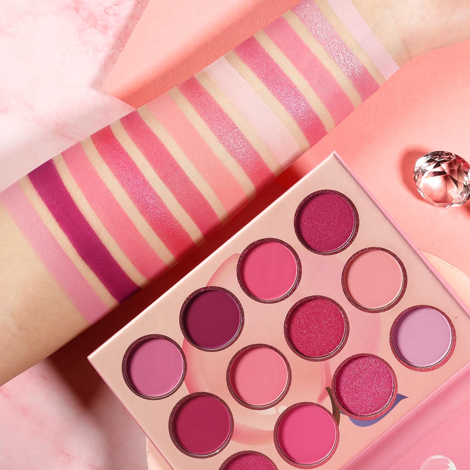 BEUSELF DE'LANCI Pink Eyeshadow Palette,12 Colors Peach Matte & Shimmer High Pigmented Mini Makeup Eyeshadow Pallet,Warm Natural Blendable Long-Lasting Waterproof Small Pallets Eyeshadow