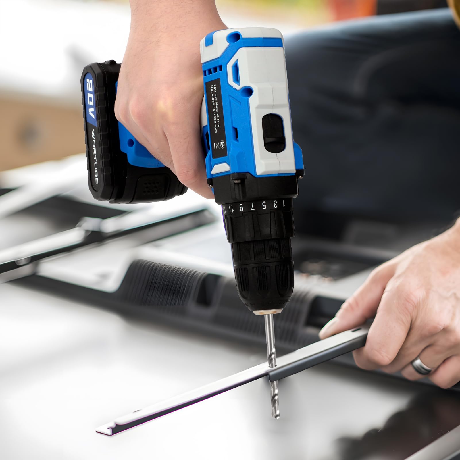 20V Cordless Drill, 3/8” Keyless Chuck, 353 In-lb (40 N.m) Torque, 2 Variable Speed, Electric Power Drill Set with 1.5AH Battery & Charger, 25+1 Position and 34 pcs Drill/Driver Bits (Blue)