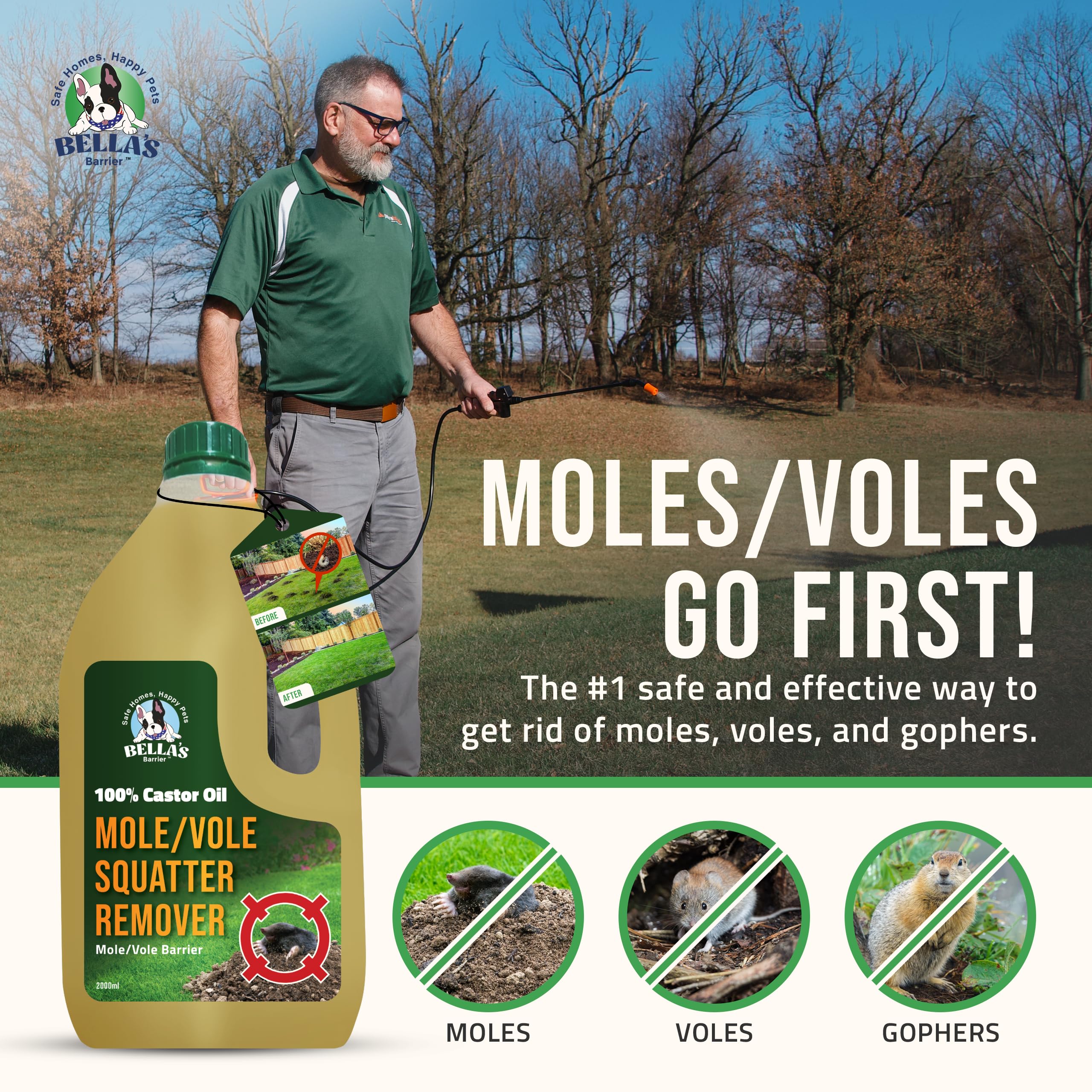 100% Castor Oil for Mole for Lawns Getting Rid of Ground Moles - Most Effective Way to Remove Gopher, Mole, Vole Castor Oil - Pet Safe, Food Grade (33.8 Fl Oz)
