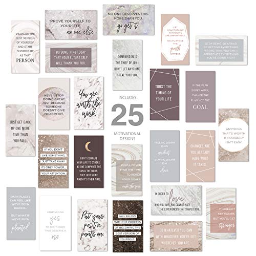 Canopy Street Marble Quartz Daily Gratitude Cards / 50 Motivational Kindness Cards / 25 Inspirational Quote Card Designs / 2.5” x 3” Uplifting Business Cards