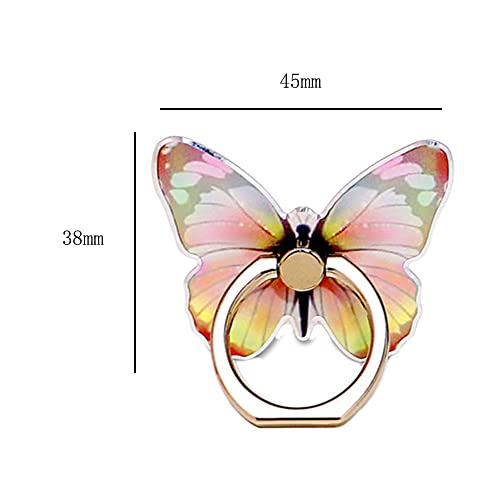 2 Pcs Butterfly Cell Phone Ring Holder Finger Ring Grip Stand 360° Rotation Cute Butterfly Pattern Painted Metal Finger Stand Kickstand Compatible with Smartphone Tablet E-Reader Etc