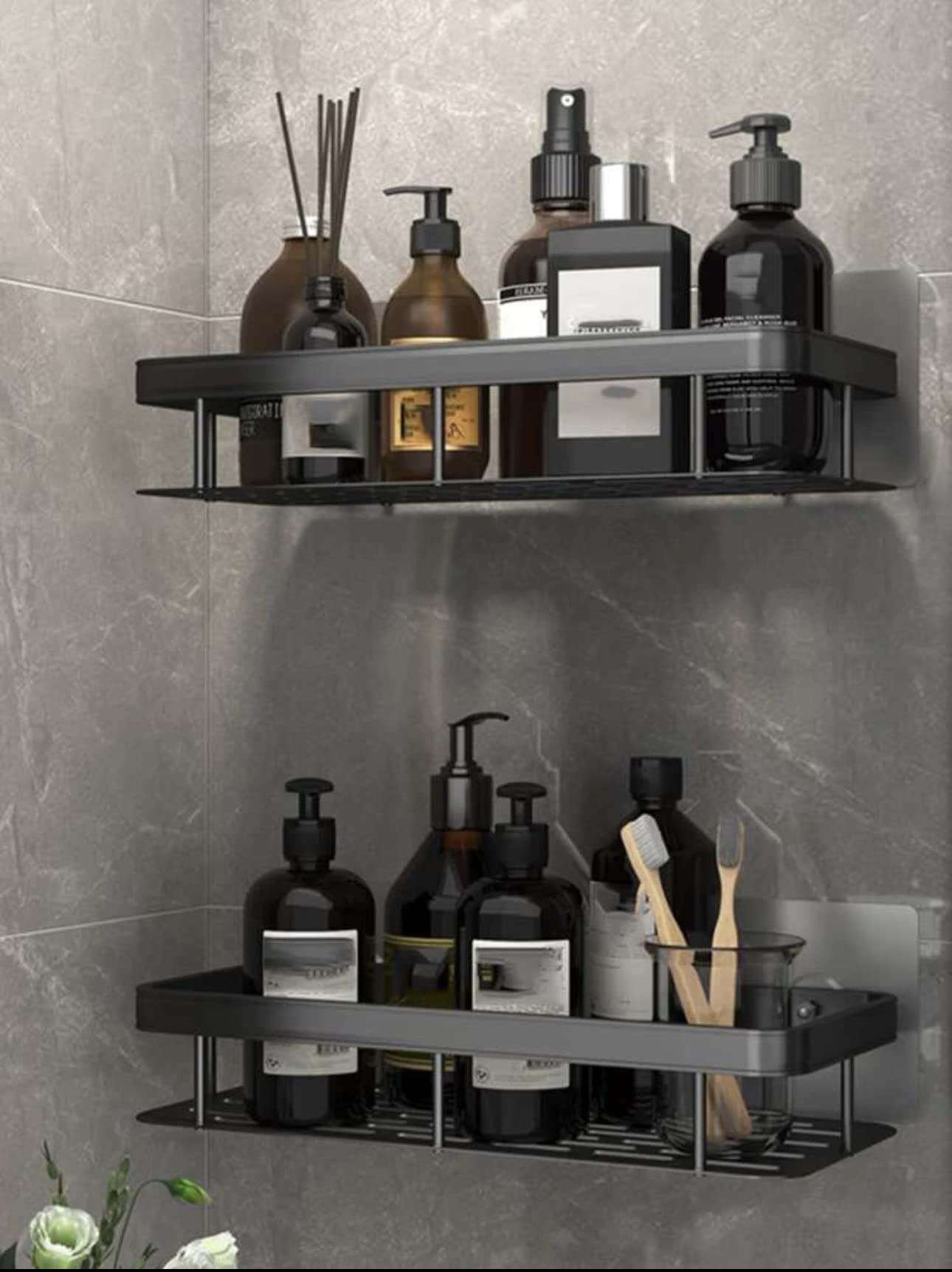 1pc Wall Mounted Punch-free Bathroom Storage Rack,Shower Caddy Shelf, Bathroom Shower Rack, Stainless Steel Suction Cup Toilet Rack, Toilet Organizer Rack
