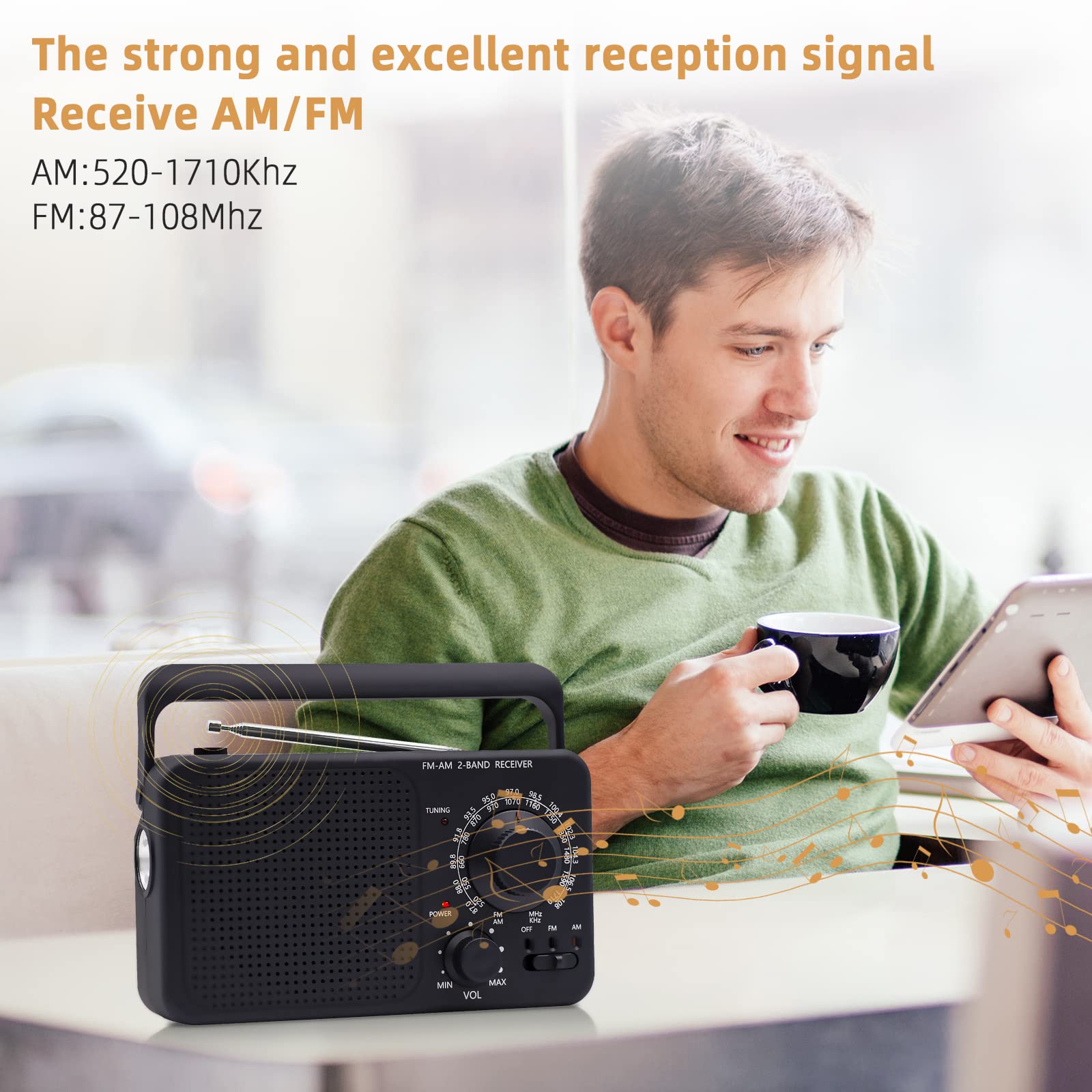 2022 New BOCTOP Portable AM/FM Radio, Simple Transistor Radio with Flashlight, 3 D Battery Operated/AC Powered, Easy to Use, Suit for Senior and Home