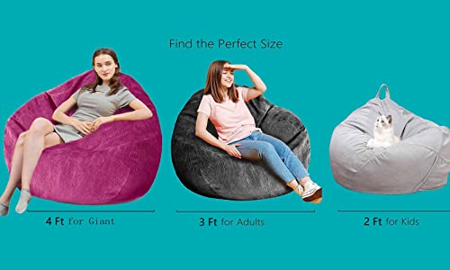 3 Ft Bean Bag Chair: Memory Foam Filled Bean Bag Chairs, Ultra Supportive Stuffed Bean Bag with Ultra Soft Corduroy Cover, Grey for Kids, Adults