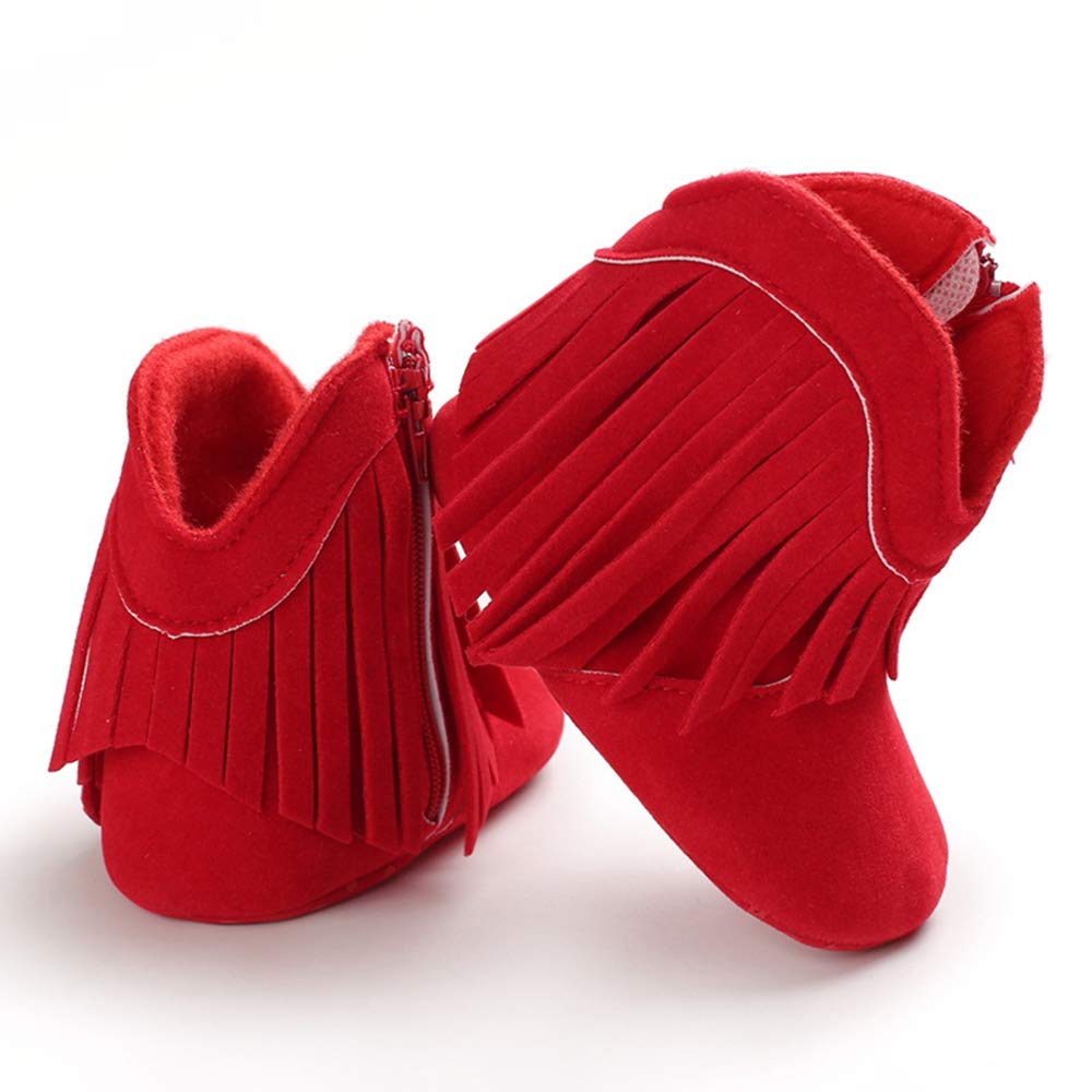 WILLFUN Baby Girls Boots with Tassels Infants Soft Sole Shoes Toddler Zipper Short Bootie
