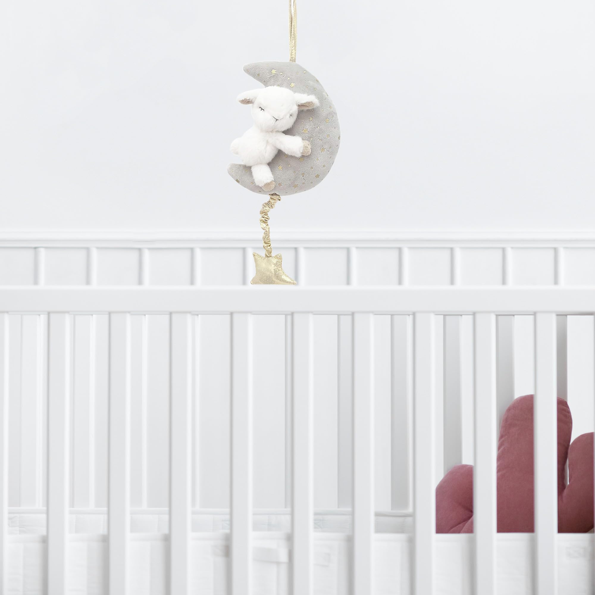 MON AMI Lamb and Moon Soft Plush Musical Toy β 12β, Nursery Mobile, Infant Toys, Soft Hanging Plush Stroller Toy, Musical Mobile for Cribs