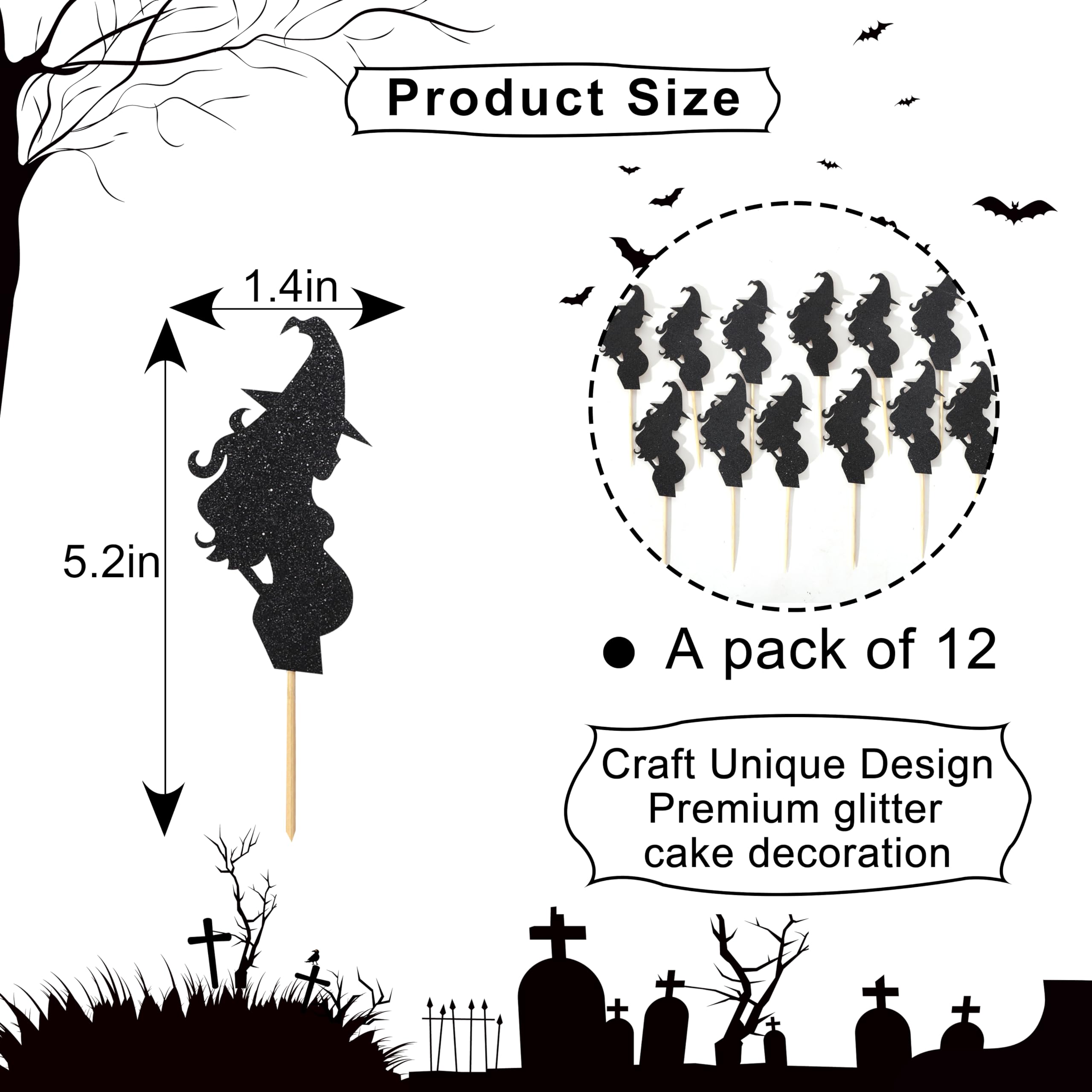 12pcs Halloween Witch Baby Shower Cupcake Toppers - Cauldron Witch Gender Reveal Party Decorations, Halloween Boy or Girl Cupcake Toppers