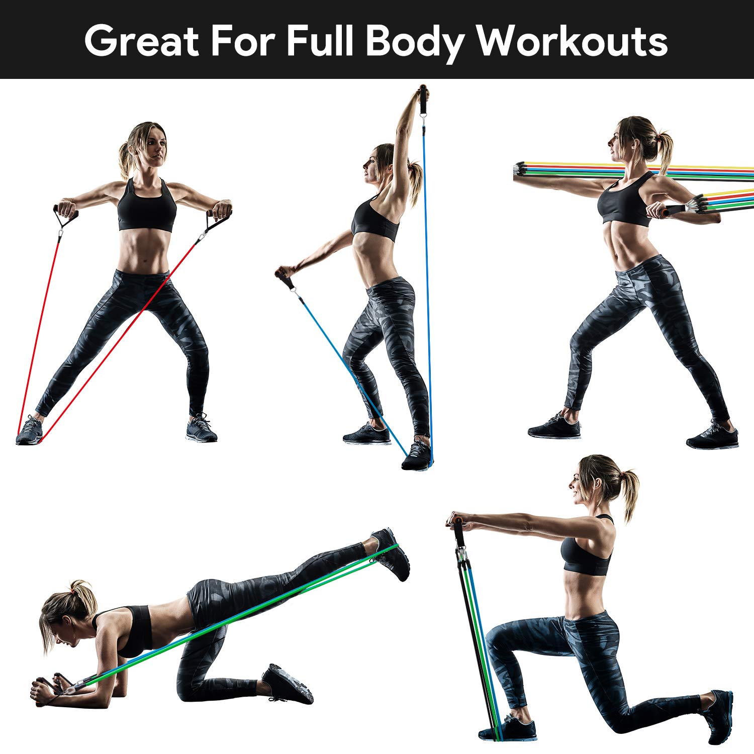 11 Pack Resistance Bands Set, Portable Home Workouts Accessories, Exercise Bands with Door Anchor, Handles, Legs Ankle Straps for Resistance Training, Physical Therapy, Yoga, Pilates