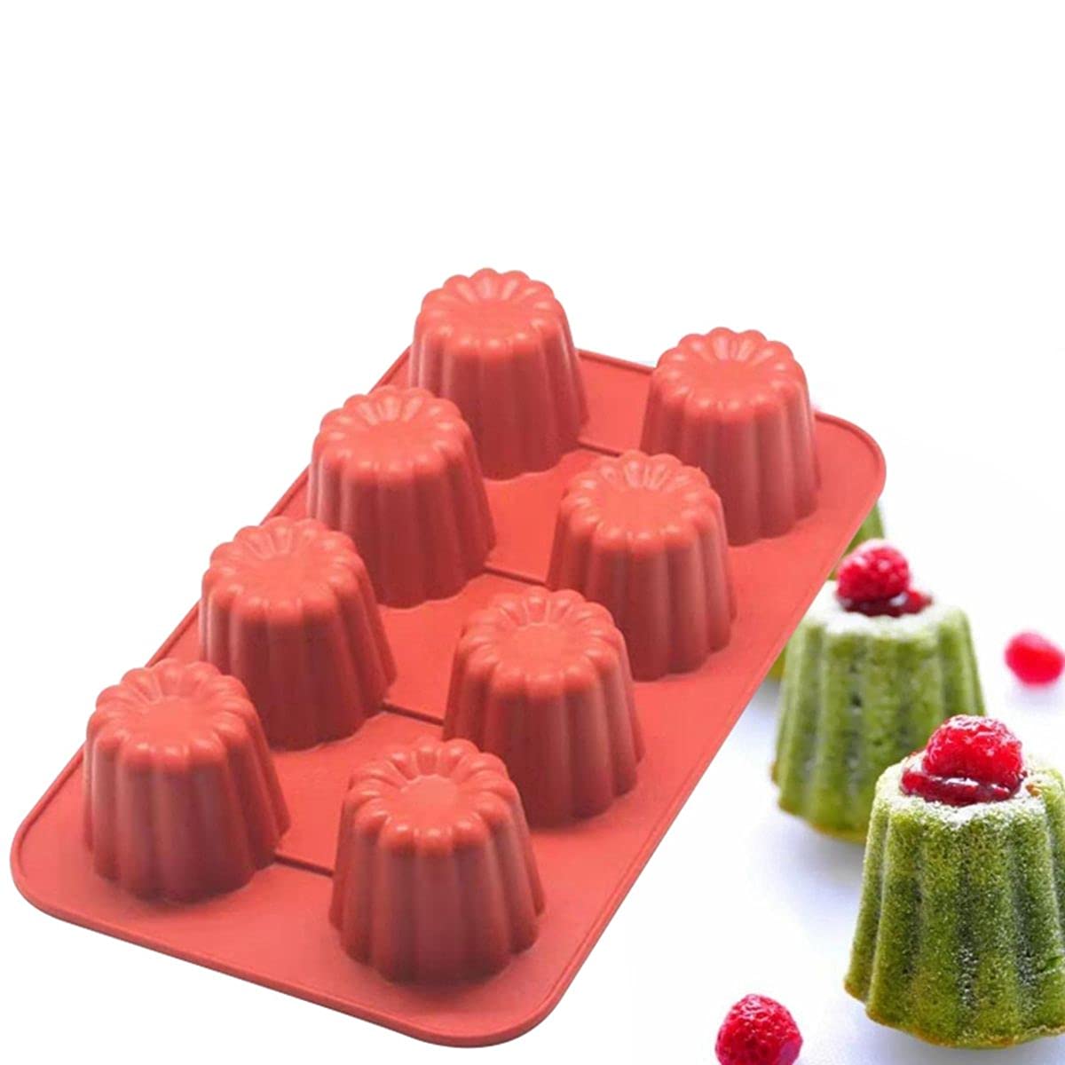 18/ 8 Cavity Round Cylinder Silicone Non-stick Cannele Mould, Muffin Cake Pan Cupcake Silicone Mold Baking Tray for Oven