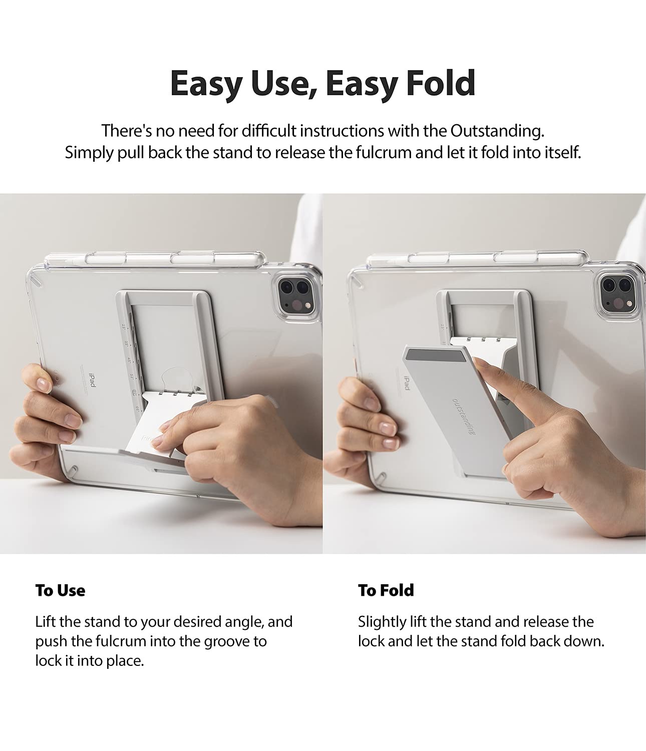 Ringke Fusion with Outstanding [Case + Stand] Compatible with iPad Pro 11 Inch Case (4th 2022, 3rd 2021, 2nd 2020, 1st 2018) Transparent Cover with Pencil Holder + Kickstand - Clear & Light Gray