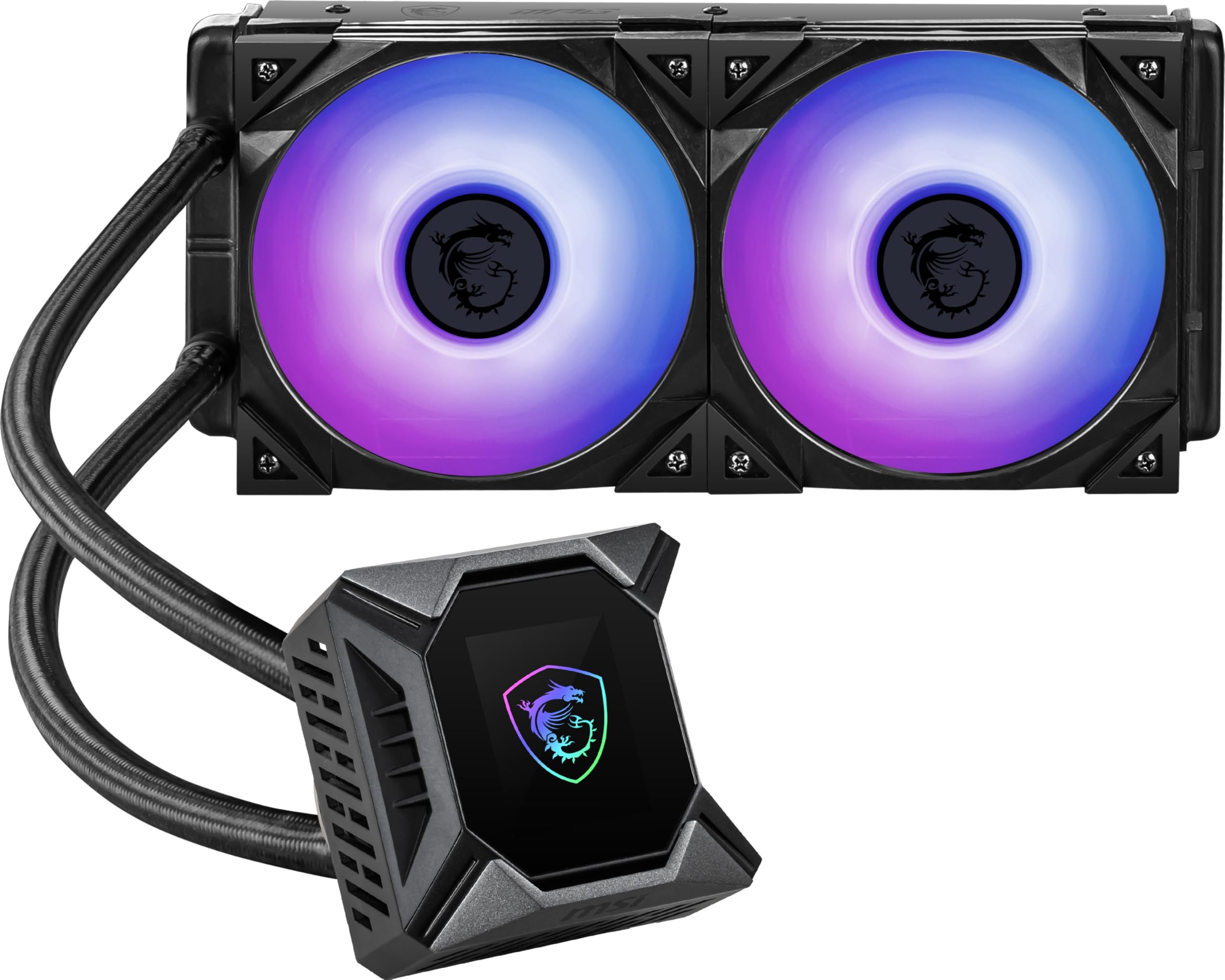 MSI MPG CORELIQUID K240 V2 AIO CPU Liquid Cooler - LCD Pump with 60mm Fan, 2 x 120mm ARGB Fans, Evaporation-Proof Tubing, GI Cooling & Mystic Light Software Support - AMD & Intel Socket Compatible