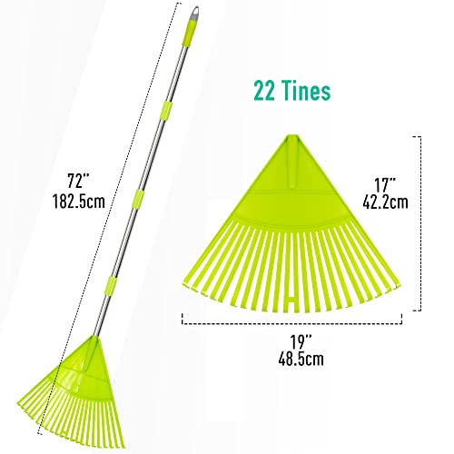 Colwelt Plastic Leaf Rake, Garden Poly Shrub Rake with 56ββ Lightweight Stainless Steel Handle, Include 22Tines Plastic Head & Garden Gloves, Garden Rake Leaf to Collect Loose Debris