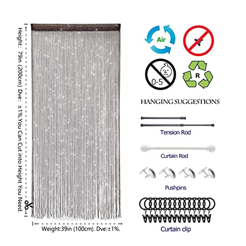 2 Pcs Door String Curtain Doorway Beads Curtains,Hanging Room Divider Beaded Decor Hippie Glitter Fringe Panel Closet Window Wall Backdrop Doors Sequin Sheer Boho Doors Tassel (2, Coffee, 39×79in)