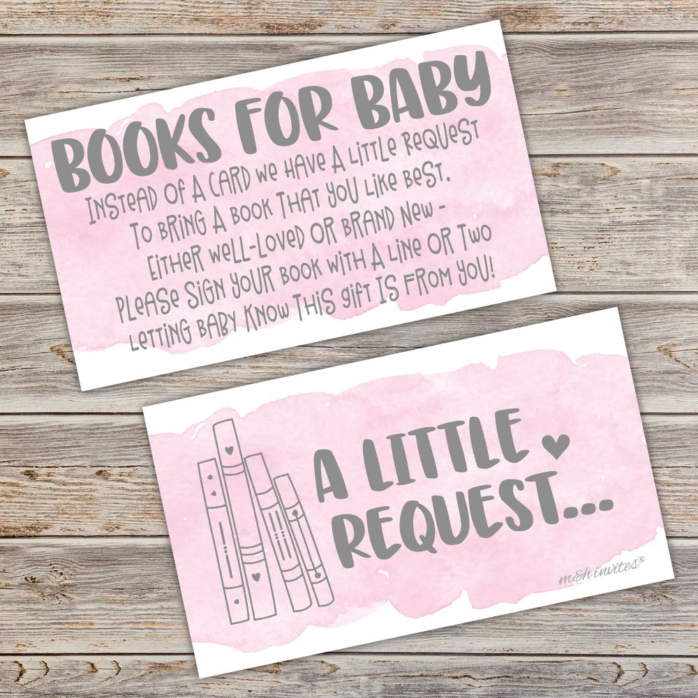 50 Pink Watercolor Books for Baby Shower Request Cards - Invitation Inserts - Girl Baby Shower