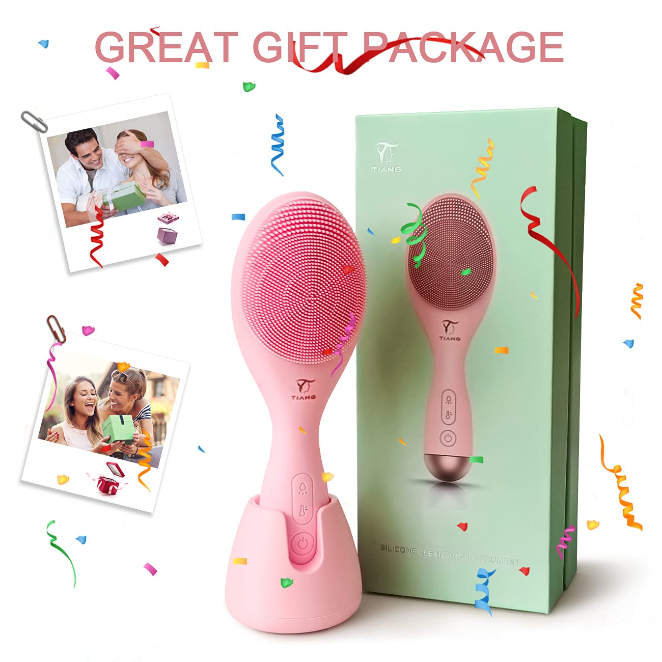 Sonic Face Brush, Sonic Facial Cleansing Brush, Silicone Face Exfoliator Brush Cleanser with Heated Massage and Light Design for Gentle Exfoliating|Massaging|Skin Clean